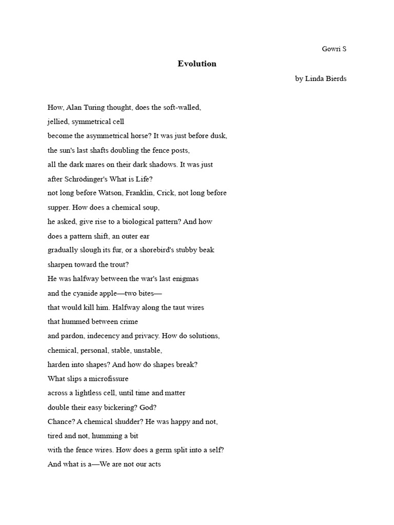 Analysis of Bierds' "Evolution" Poem | PDF