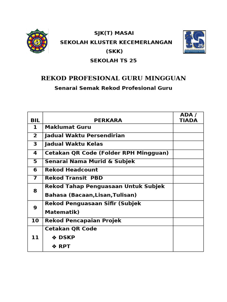 Senarai Semak Fail PDPC Mingguan. | PDF