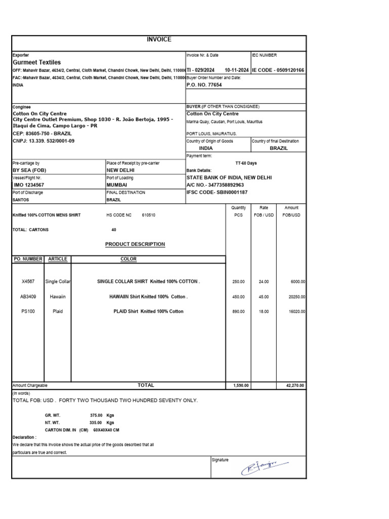 Invoice.gurmeet Textiles | PDF | Textiles