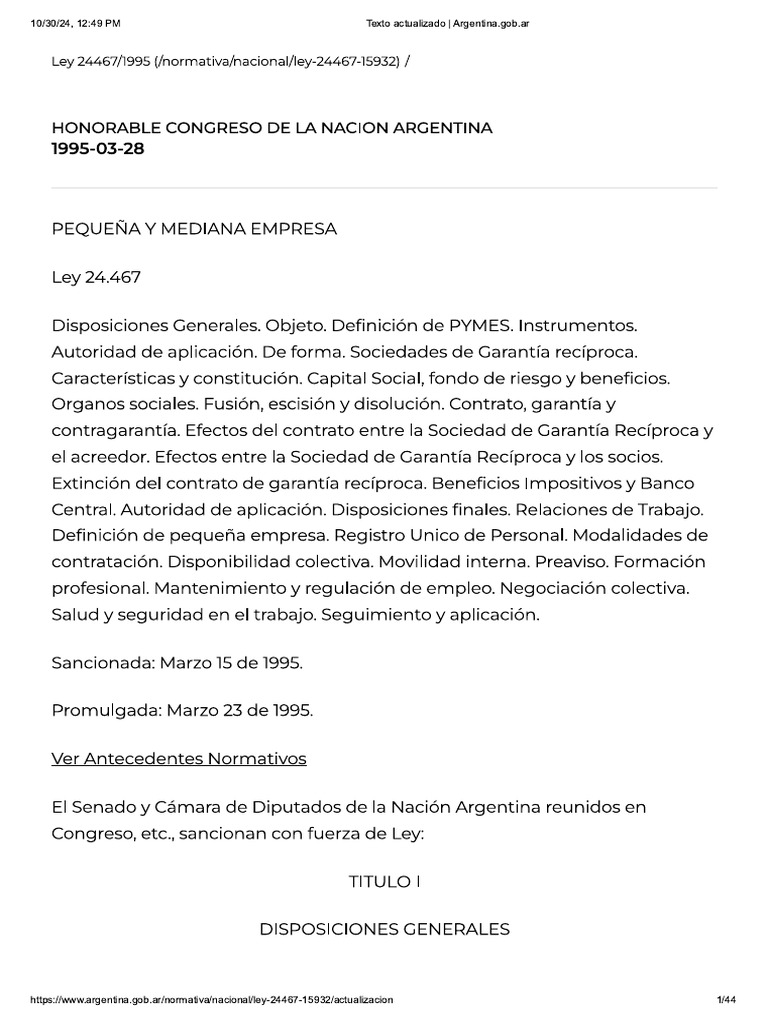Ley 24467 - Peque As y Medianas Empresas | PDF