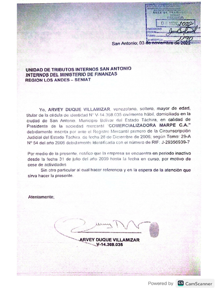 Carta de Cese de Actividades | PDF