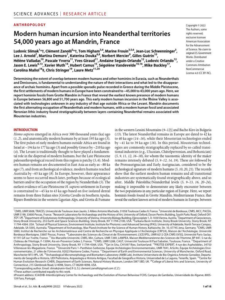 Modern Human Incursion Into Neanderthal Territories | PDF | Neanderthal ...