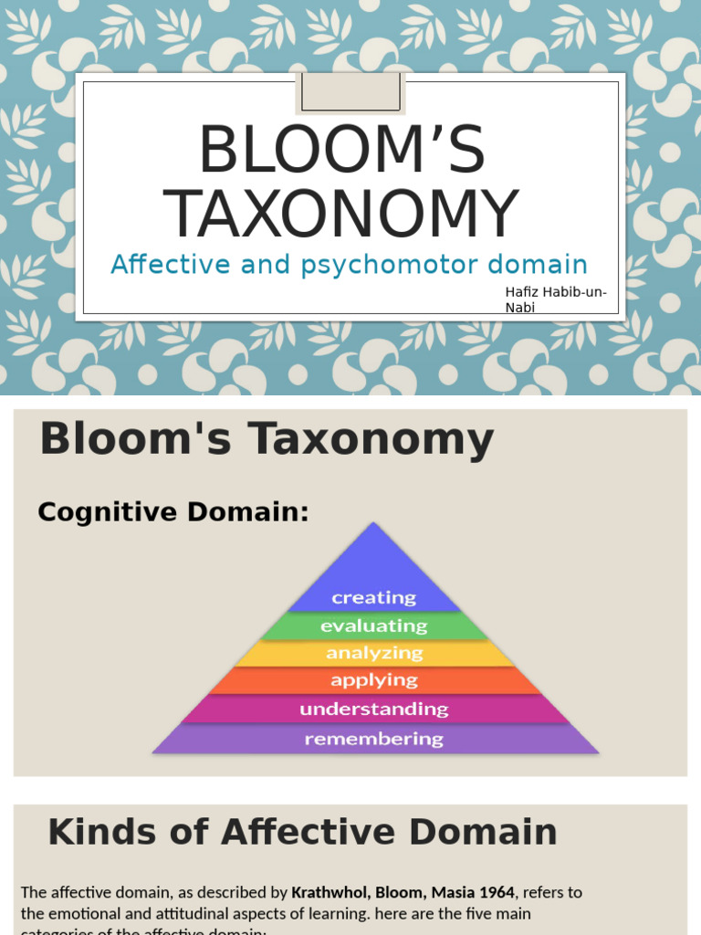blooms taxonomy, affective and psychomotor doamin | PDF | Perception ...