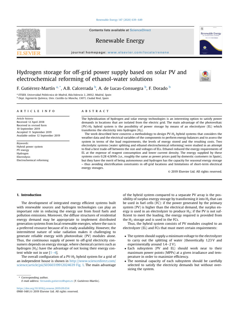 Hydrogen Storage for Off-Grid Solar | PDF | Photovoltaics | Energy Storage
