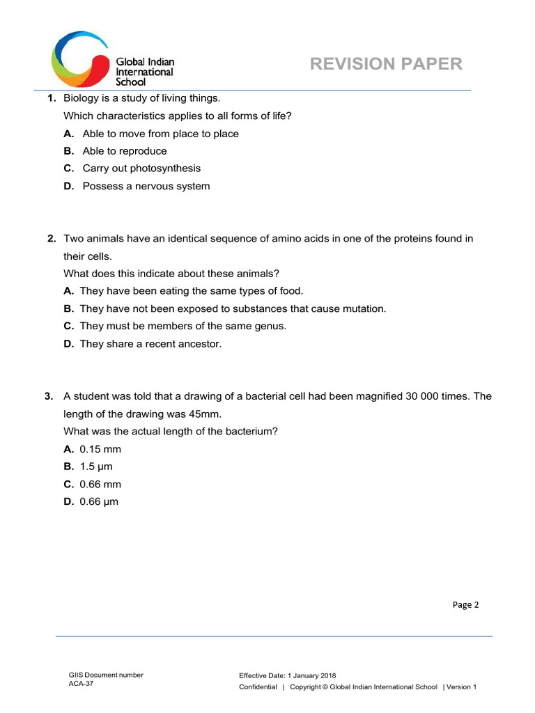 IG10 Sem1 Paper2 QP 2023-24 Revision | PDF | Genotype | Cellular Respiration