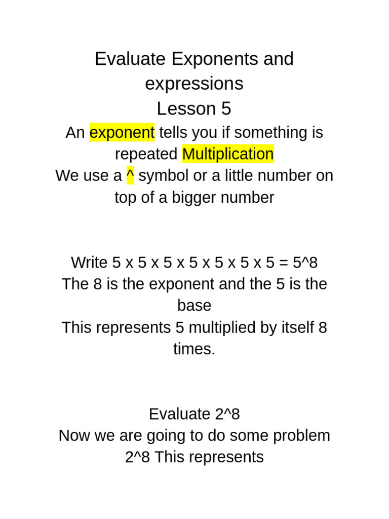 Evaluate Exponents and Expressions | PDF