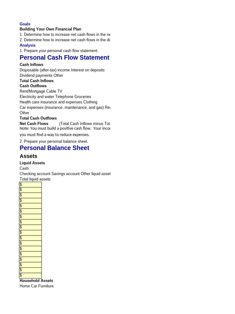 Building Your Own Financial Plan | PDF | Expense | Balance Sheet