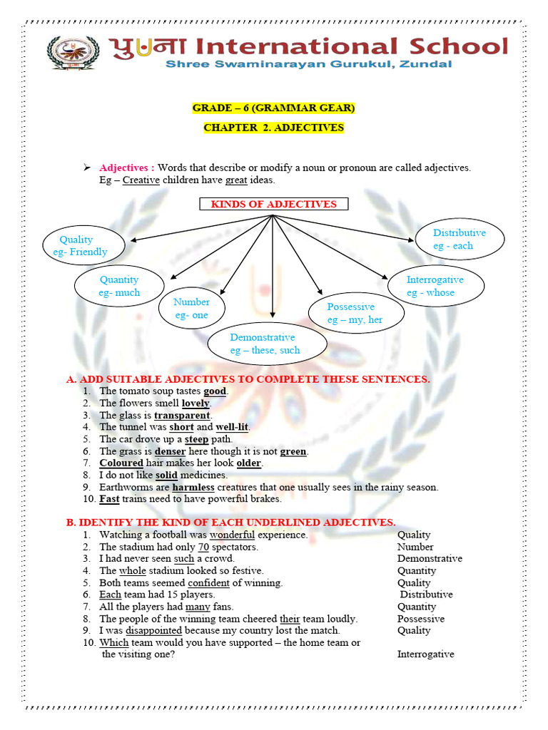 Grade 6 - Eng (GR) - Ch-2. Adjectives | PDF | Adjective | Linguistic Typology