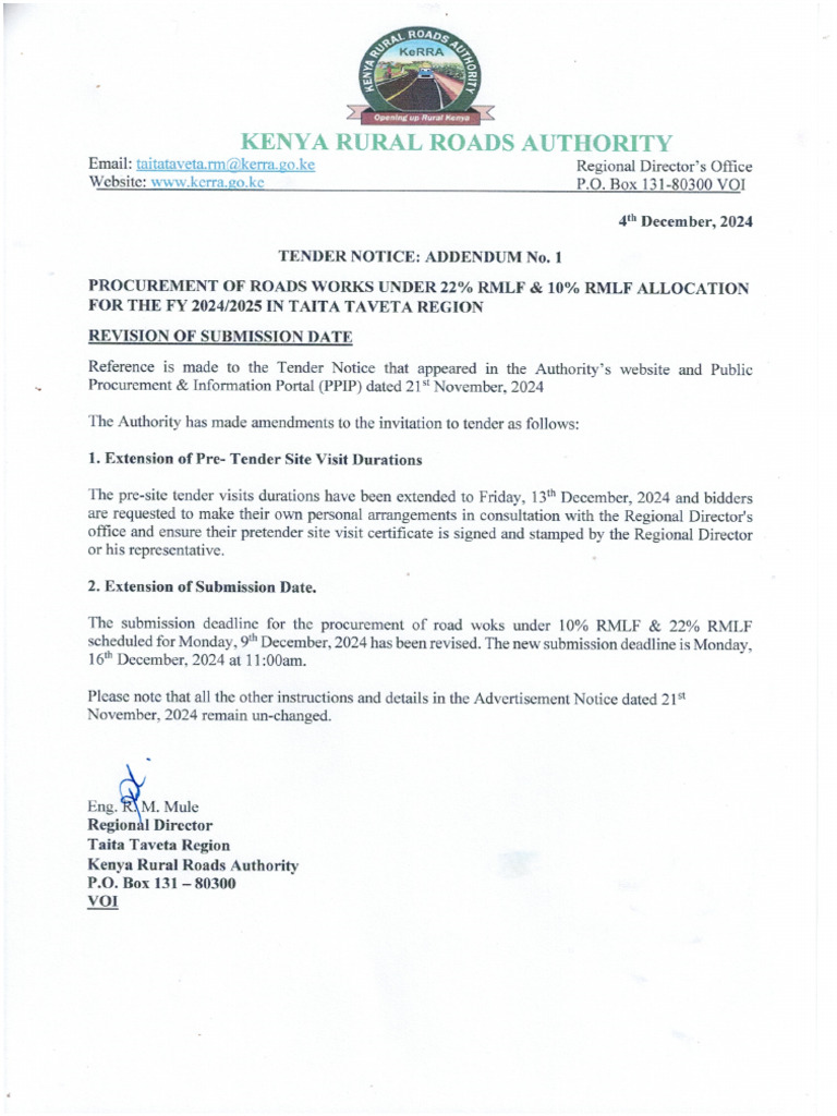 Addendum No. 1 Taita Taveta Region | PDF