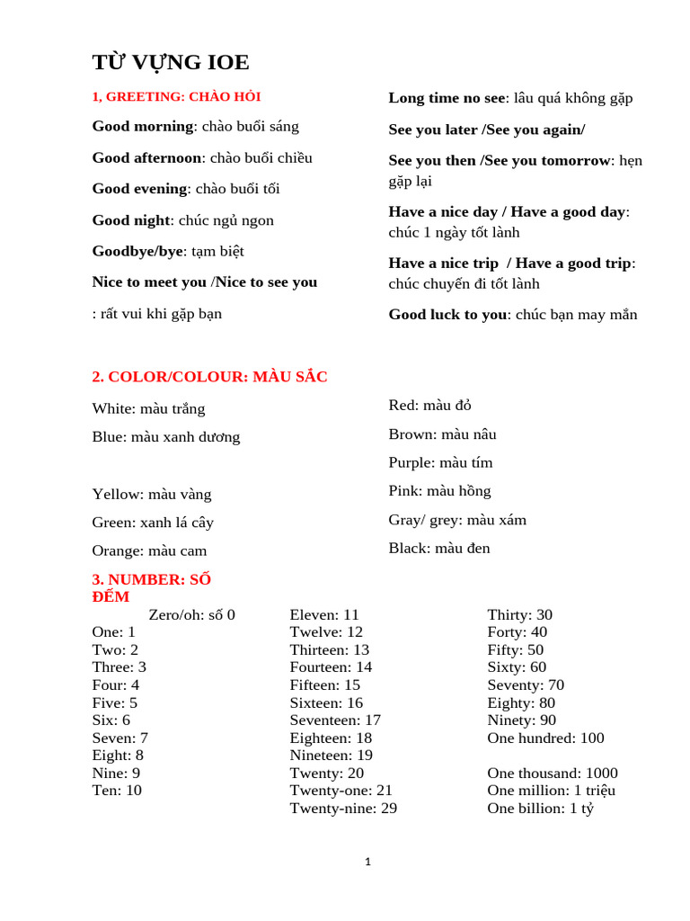 Từ Vựng Ioe: 2. Color/Colour: Màu Sắc | PDF