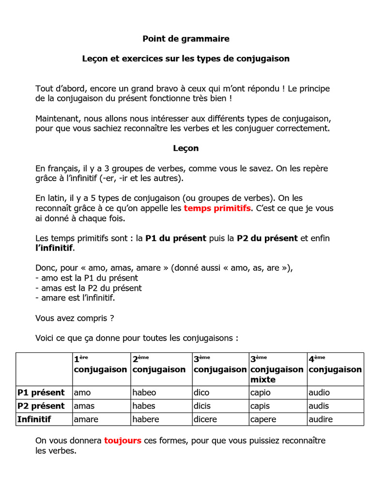 Types de conjugaison en latin | PDF | Verbe | Conjugaison
