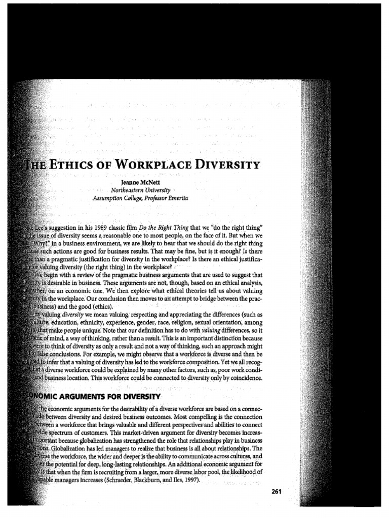 The Ethics of Workplace Diversity-Jeanne McNett | PDF