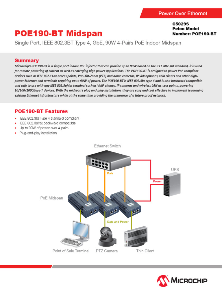 Microchip POE190-BT: 90W PoE Injector | PDF | Manufactured Goods ...