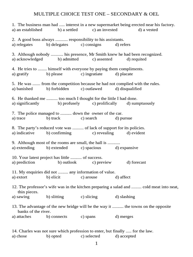 Multiple Choice Test 1 - 2014 - 2015 | PDF