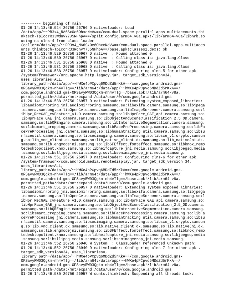 Com - Dual.space - Parallel.apps - Multiaccounts.thinktech Logcat | PDF | Android (Operating ...