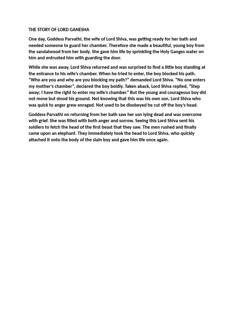 The Origin of Lord Ganesha's Story | PDF