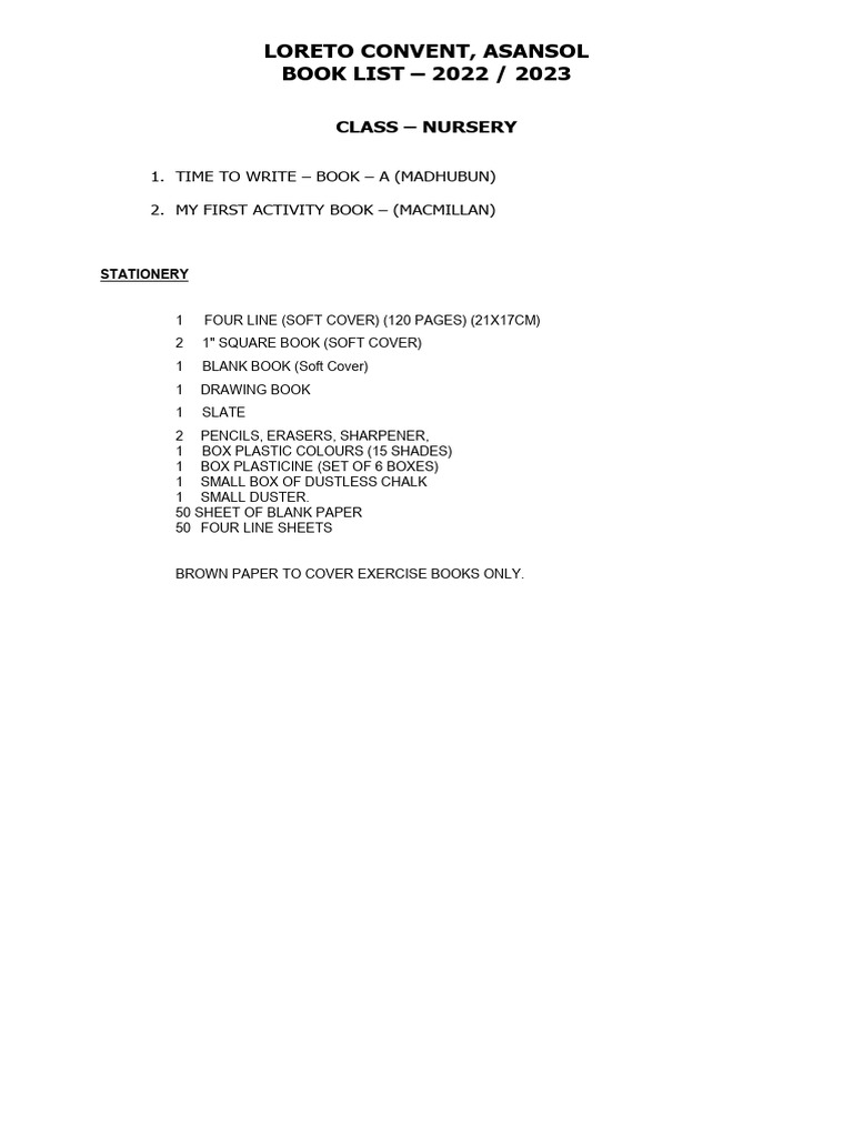 Class-Nursery To Class-5 Book List | PDF | Pencil | Drawing