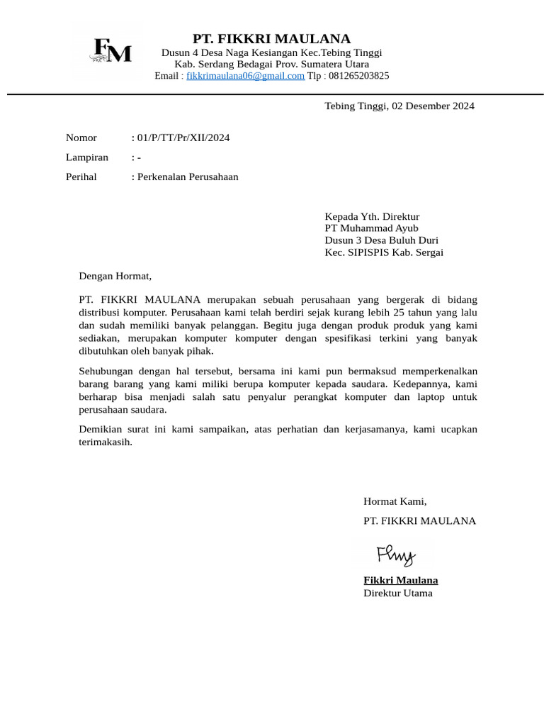 Surat Perkenalan Perusahaan | PDF