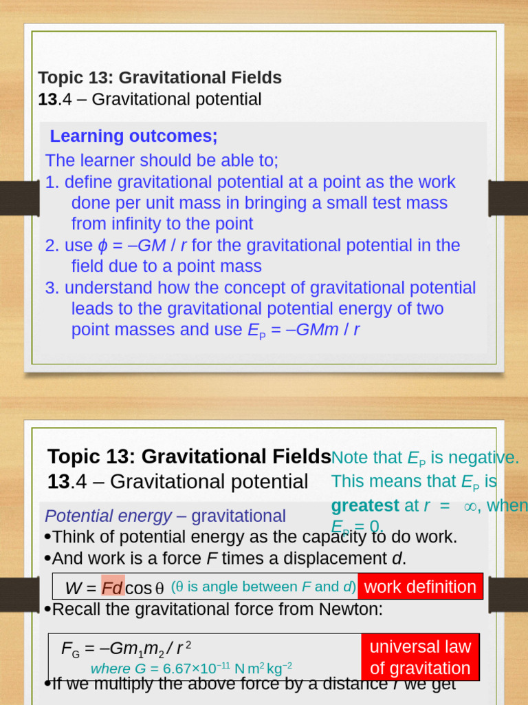 Gravitational Potential and Energy Concepts | PDF | Potential Energy ...
