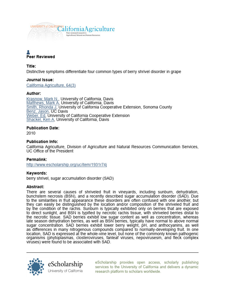 berry shrivel disorder in grape | PDF