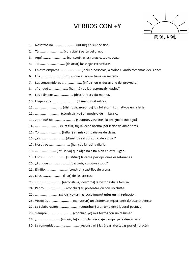 Ejercicios de verbos con +y | PDF