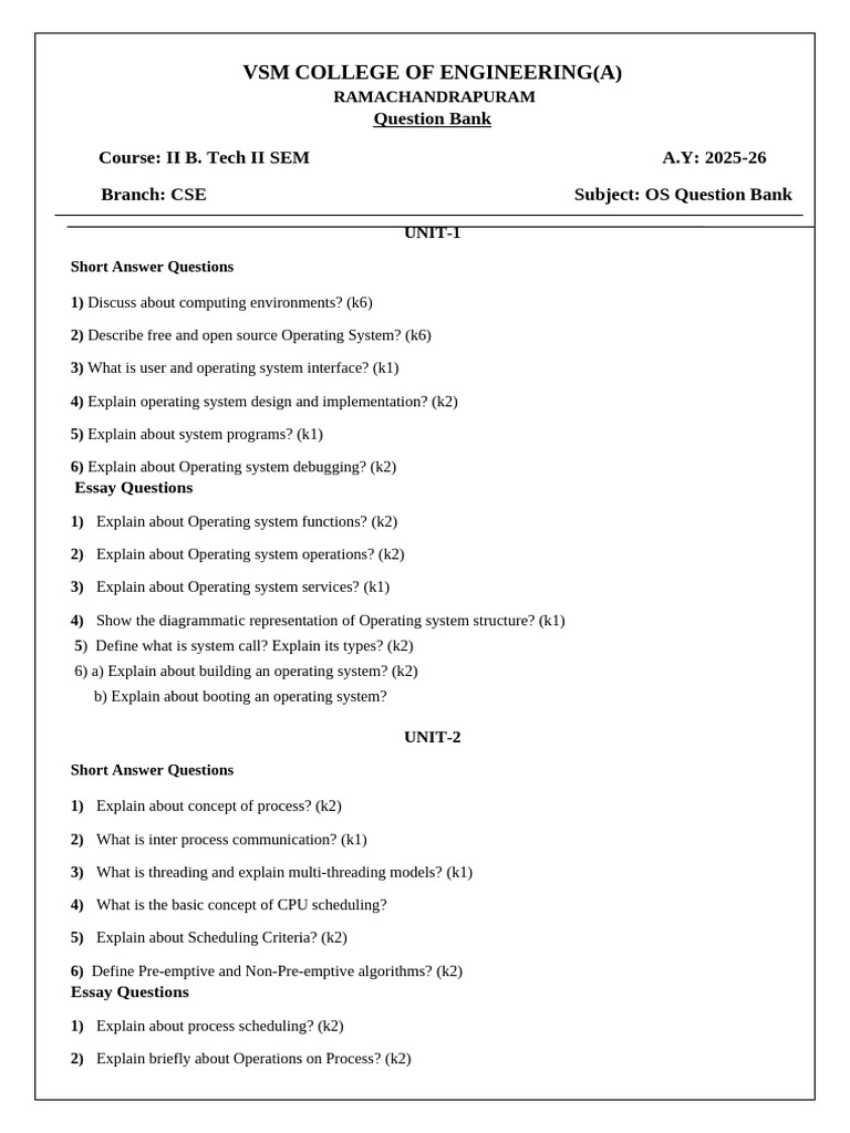 Os Question Bank 2024-25 | PDF | Operating System | Scheduling (Computing)