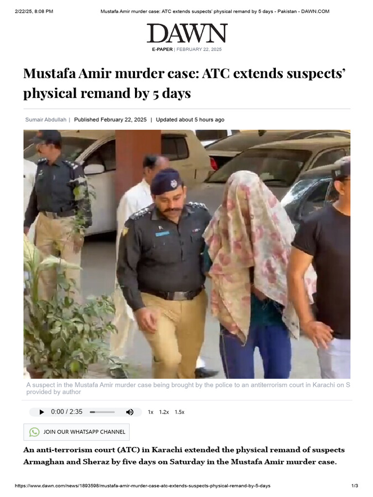 Mustafa Amir Murder Case - ATC Extends Suspects' Physical Remand by 5 ...