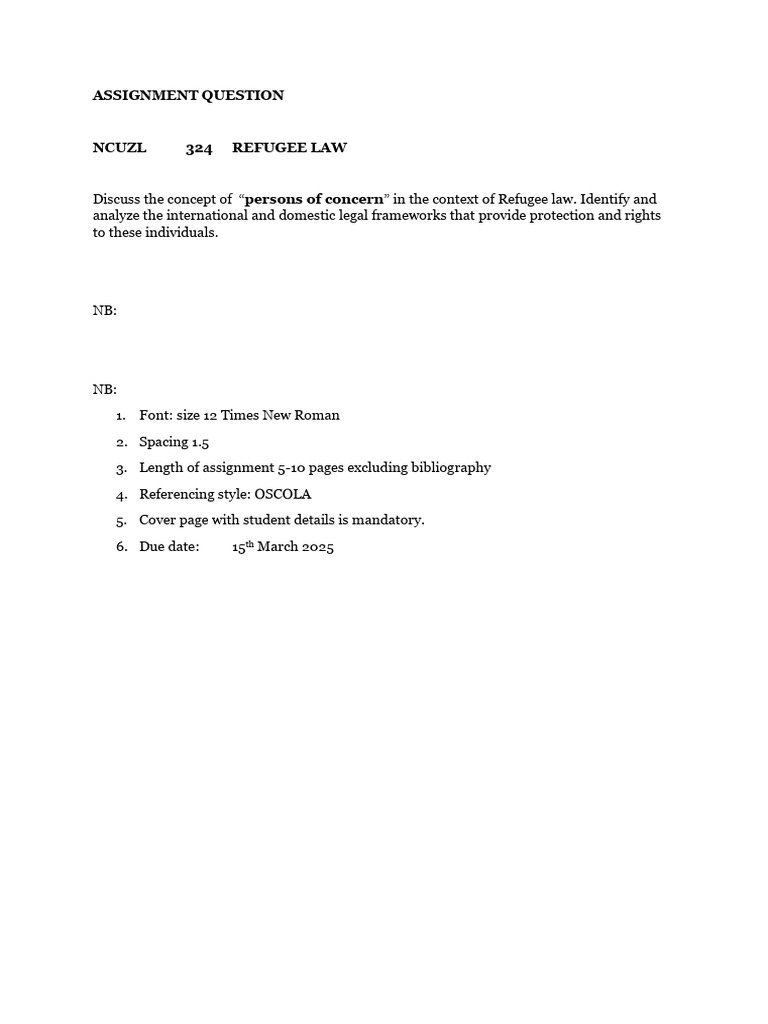 Assignment Question Refugee Law | PDF