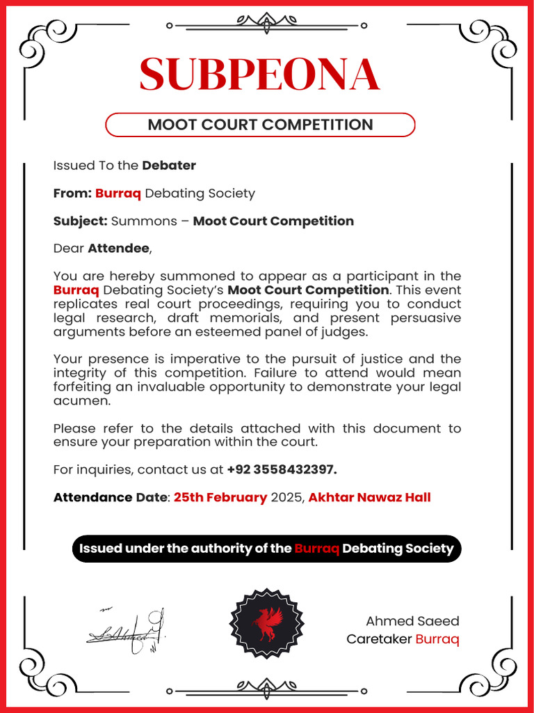 Moot Court Invitation & Rules | PDF | Cross Examination | Justice