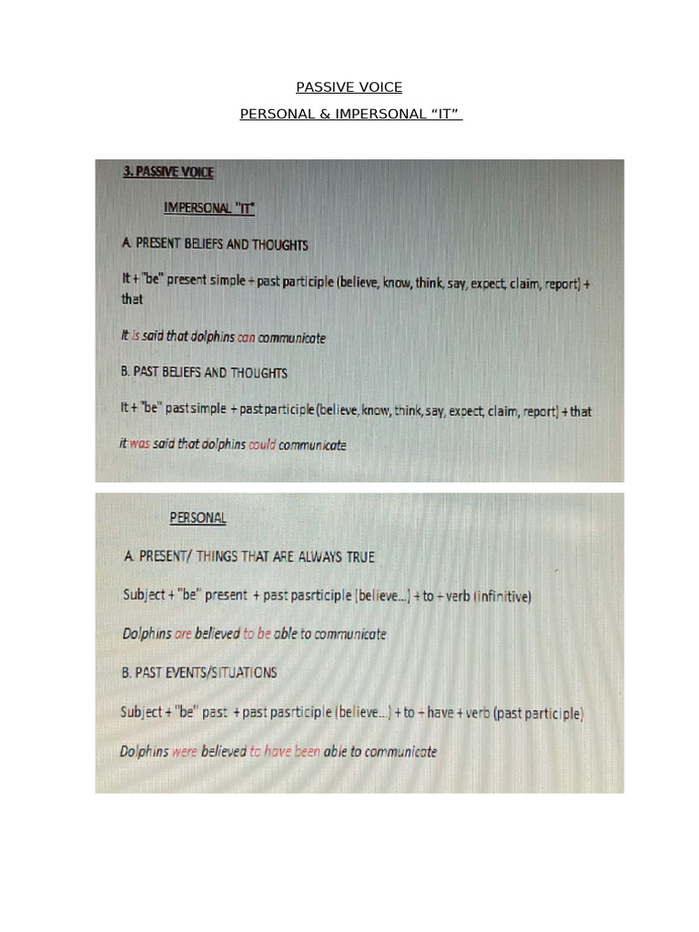 Passive Voice (Personal Impersonal It) | PDF