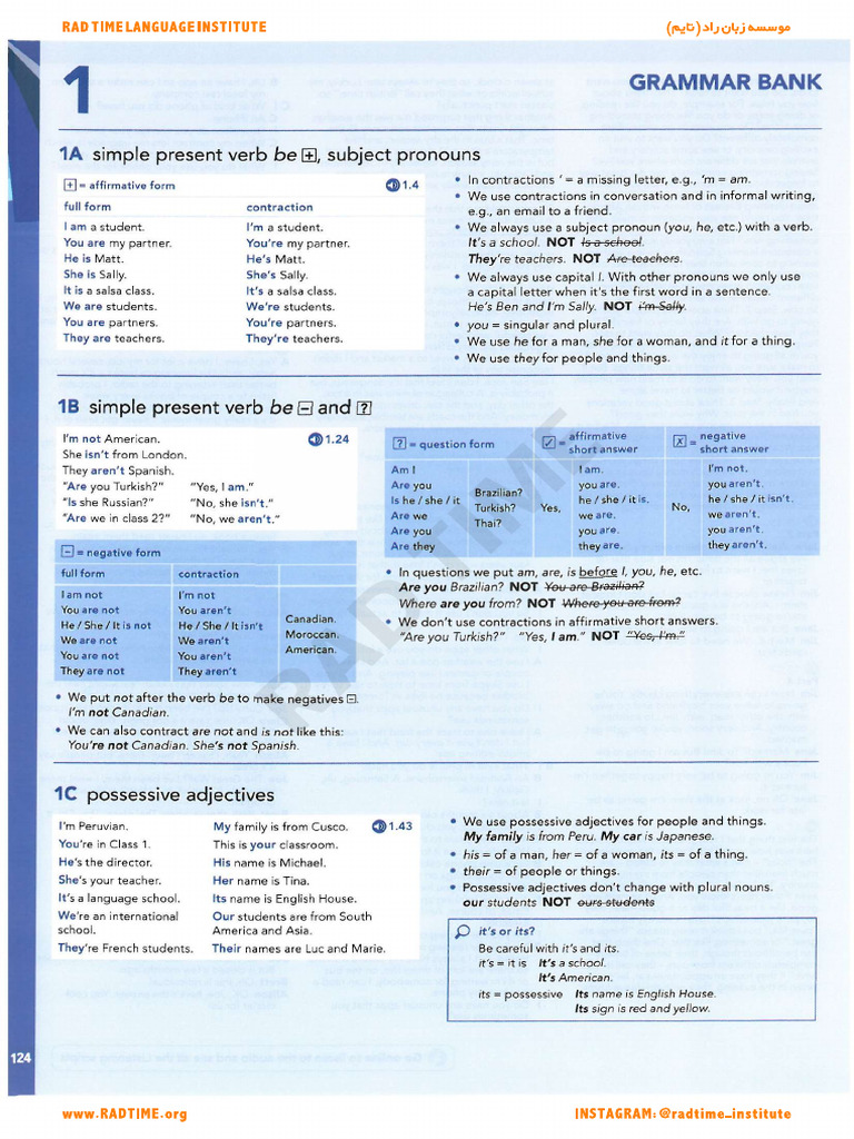 Grammar Bank - AEF1 - 1A-1B-1C | PDF