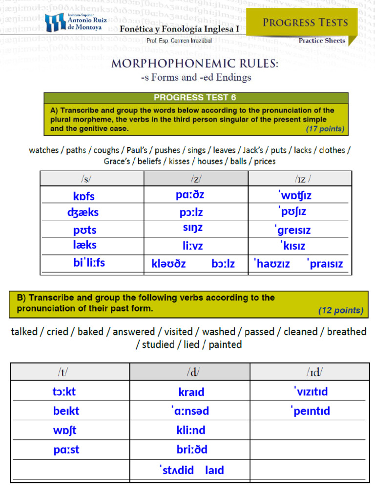 PROGRESS TEST 6_Morphophonemic Rules | PDF