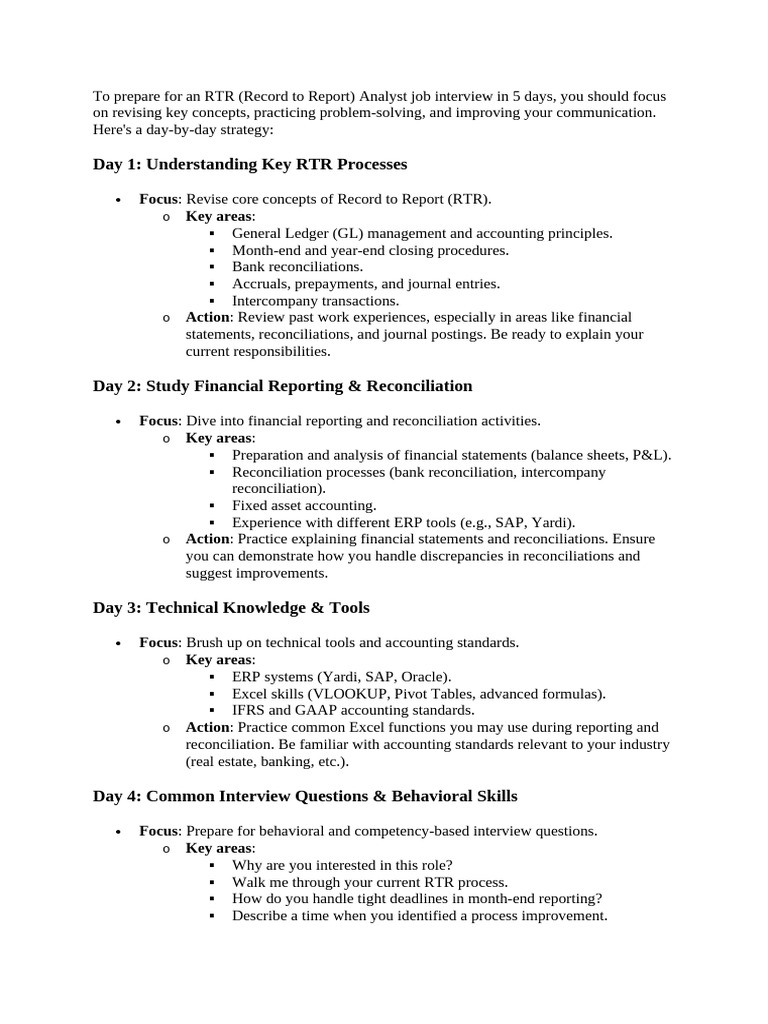 To Prepare For An RTR Interview in 5 Days | PDF | Debits And Credits ...