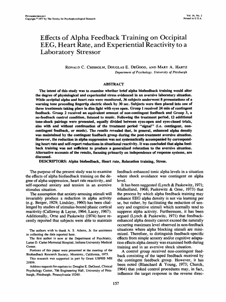 Effects of Alpha Feedback Training On Occipital EEG, Heart Rate, and ...