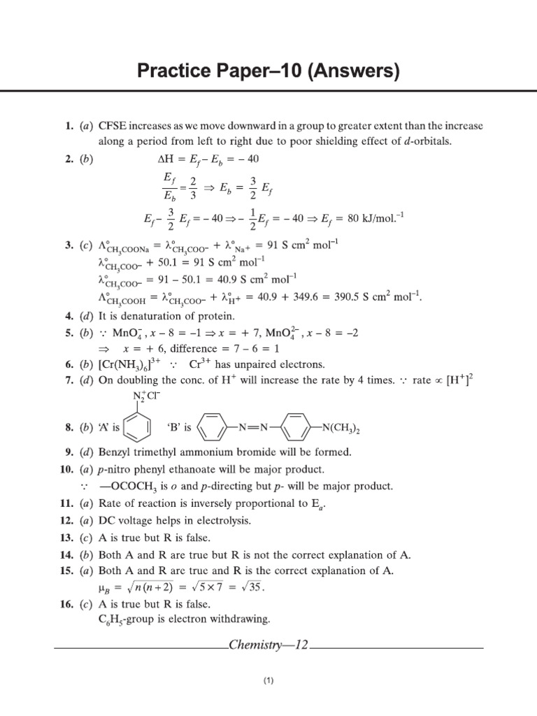 Chemistry Practice Paper 10 | PDF