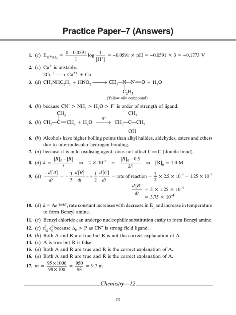 Chemistry Practice Paper 7 | PDF