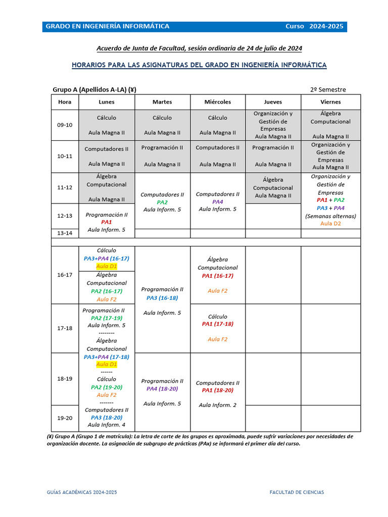 2C Horario Ing - Inf .-24-25 0 | PDF | Ciencias de la Computación ...