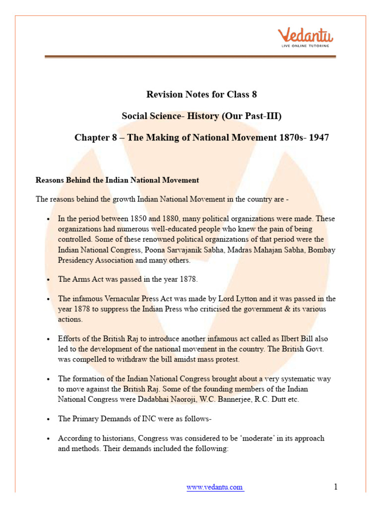CBSE History Chapter 8 Class 8 The Making of National Movement Notes ...