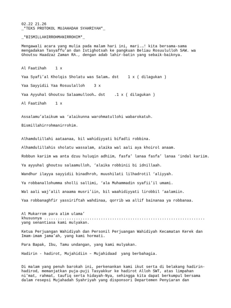Protokol Mujahadah Syahriyah | PDF