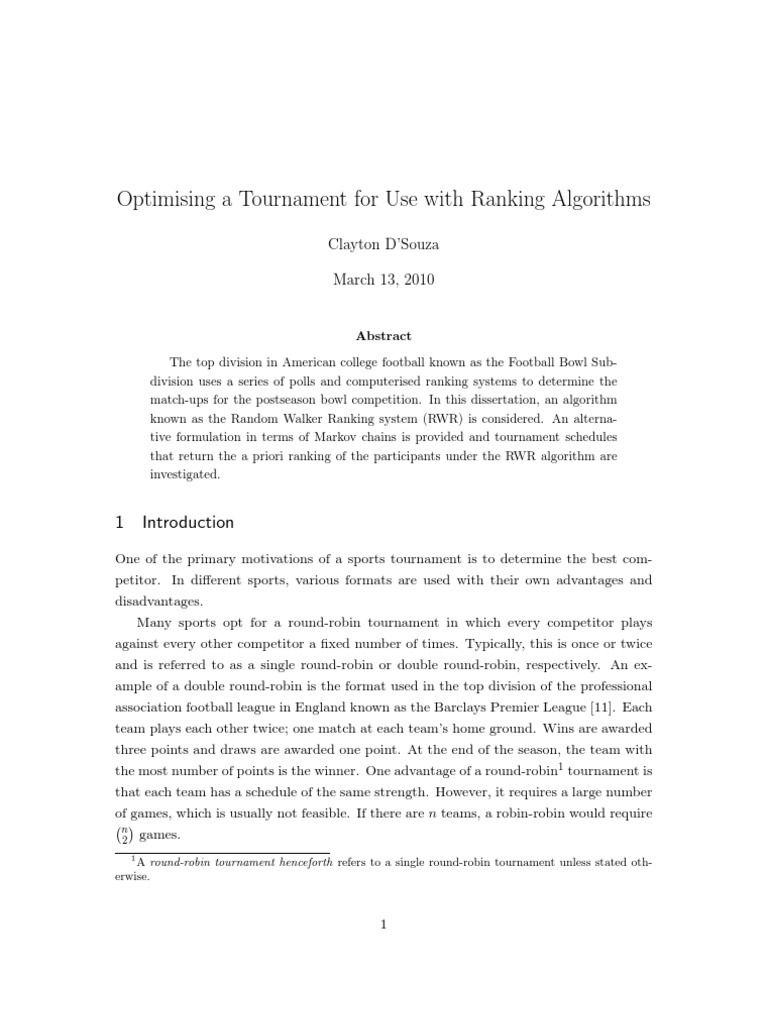 Optimizing Tournament Structures for Rankings | PDF | Sports ...