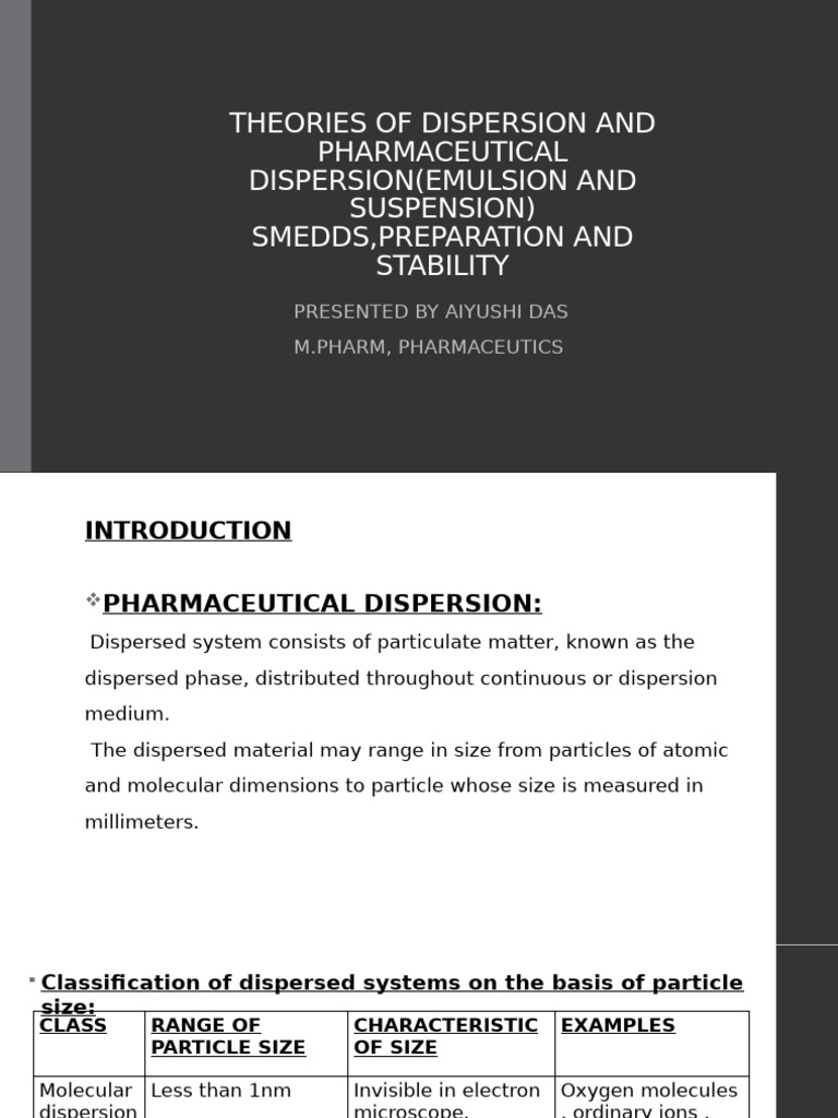 Theories of Dispersion and Pharmaceutical Dispersion (Emulsion | PDF ...