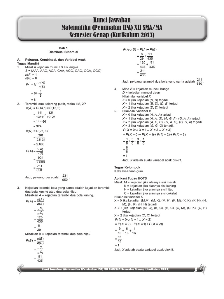 Kunci Matematika Minat 12 Genap K13 | PDF