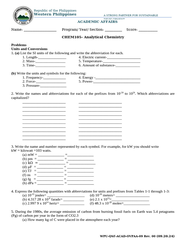 Chem 105 Analytical Chemistry | PDF | Watt | Chemistry