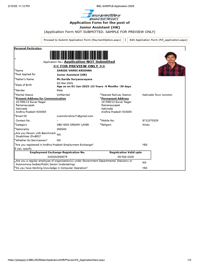 Junior Assistant HR Application | PDF
