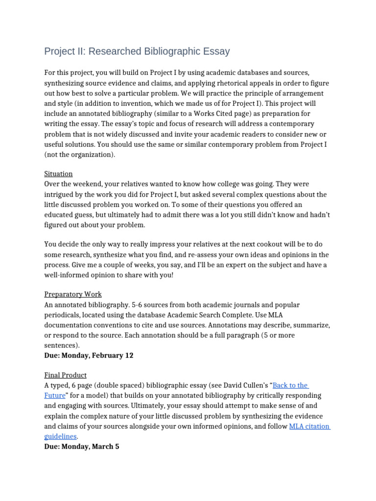 Project II Researched Bibliographic Essay | PDF | Bibliography | Citation