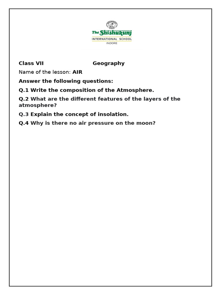 Class VII Geography: Air Basics | PDF