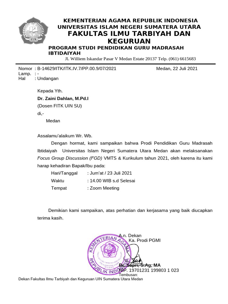 Undangan FGD Kurikulum PGMI UIN SU | PDF