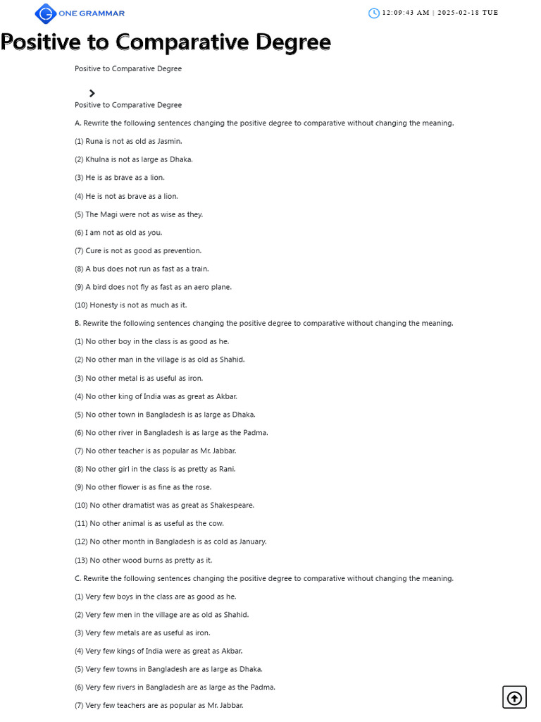 Positive To Comparative Degree | PDF