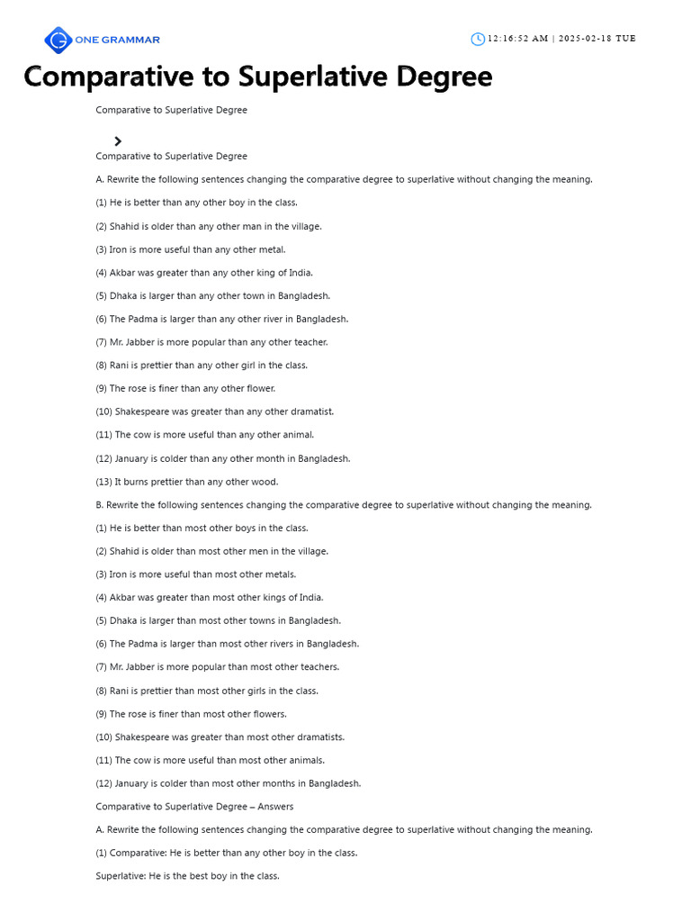 Comparative To Superlative Degree | PDF | Language Mechanics | Grammar