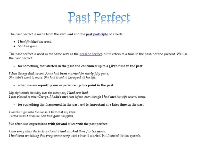 Past Perfect - Lesson | PDF